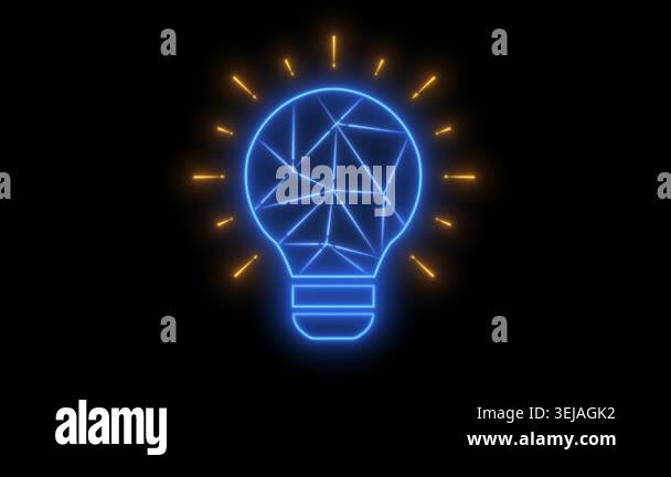 A glowing lightbulb with shinning light neon network line on black ...