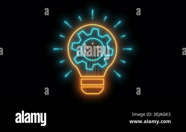 Gear with shining lightbulb and innovation idea concept on black ...