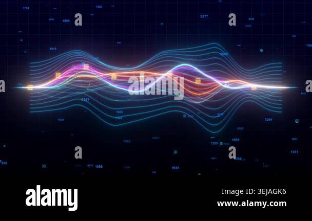 Futuristic finance and stock market with grid and wavy lines background ...