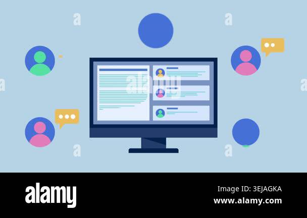 Remote worker with computer screen concept 2d animation with alpha ...