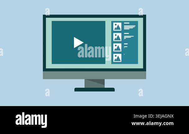 Playing video on desktop, Website interface elements on computer screen ...