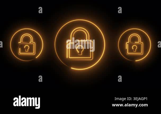 Glowing neon lock icon protection safety privacy password sign symbol ...