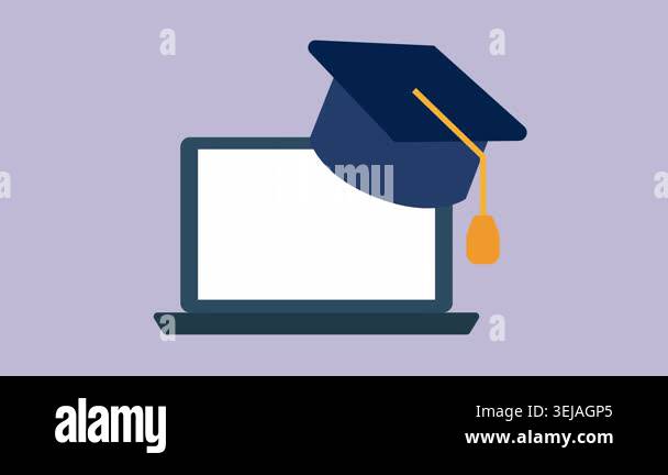Elearning with graduation cap icon 2d Animation with Alpha Matte Stock ...