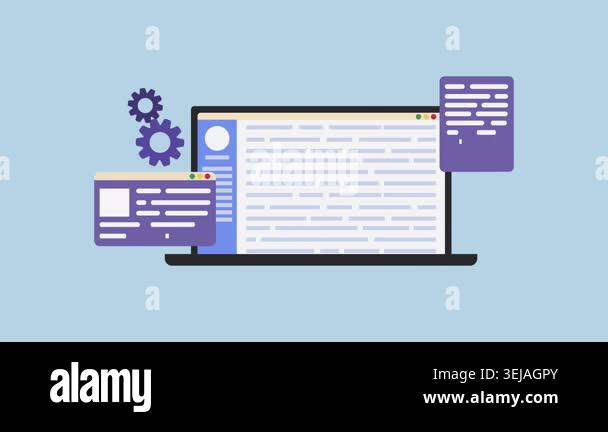 Laptop and files appearing with text on screen, online education, e ...