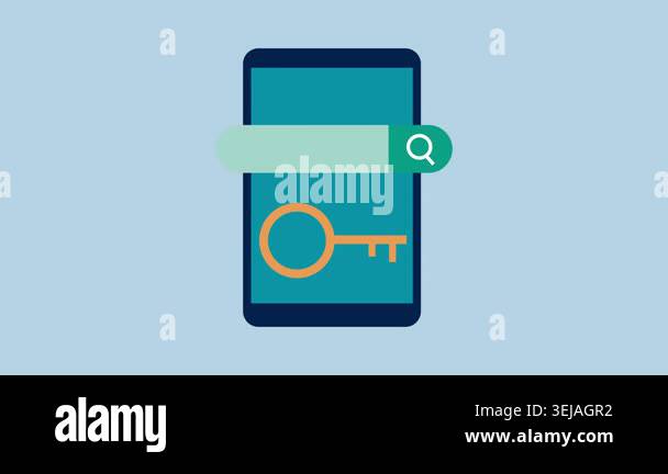 Keyword searching by phone on search engine concept 2d animation with ...