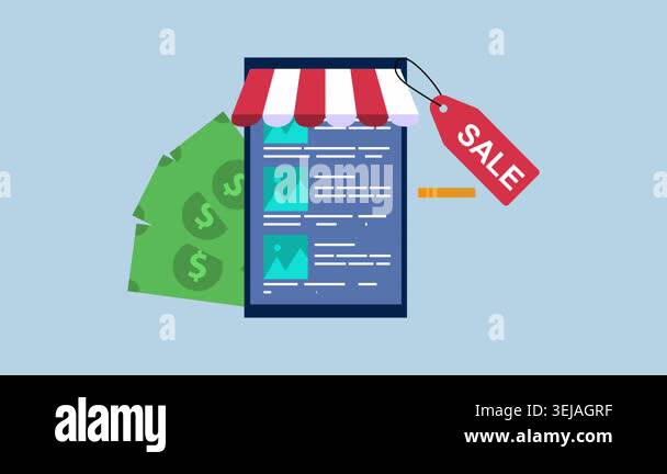 Online shopping buying and selling with money coins and sale tag 2d ...
