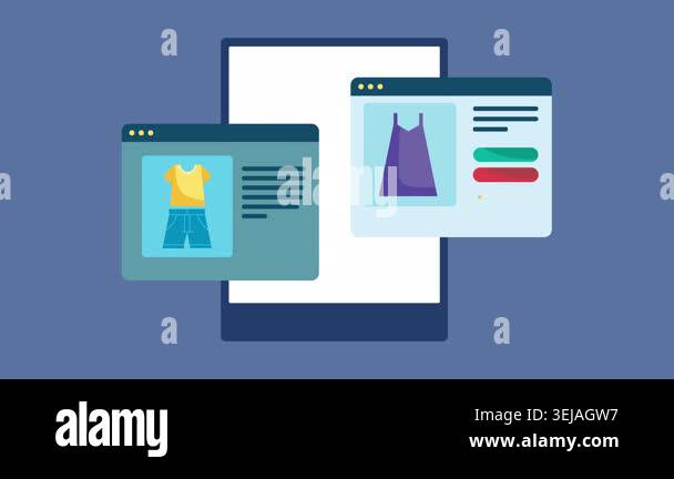 Tablet with ecommerce tech 2d animation with alpha matte Stock Video ...