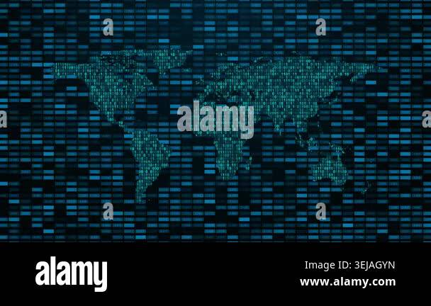 World Map with Binary Code Digital Video Animated Background Stock ...