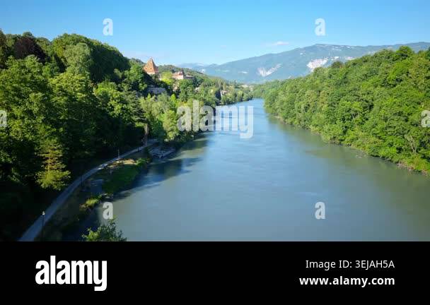 View of the Sne castle (Chteau de la Sne) from the Isre river Stock ...