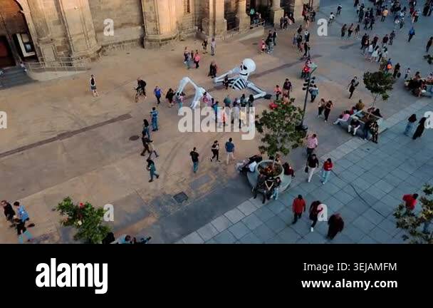 Cinematic Aerial Drone Overflight of a Giant Traditional Calavera Skull ...