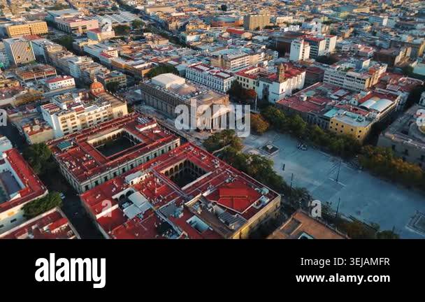 Cinematic Aerial Drone Push In View of the Degollado Theater ...
