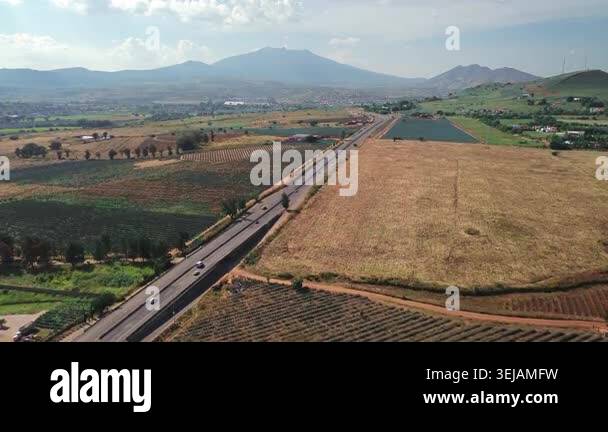 Cinematic Aerial Drone Push In Shot of a Scenic Rural Highway Leading ...