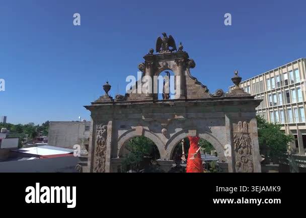 Cinematic Aerial Drone Forward Flight Approaching the Historic Arcos de ...