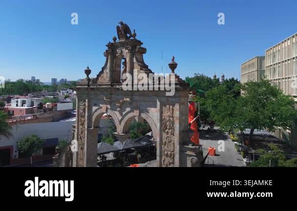 Cinematic Aerial Drone Forward Flight Approaching the Historic Arcos de ...