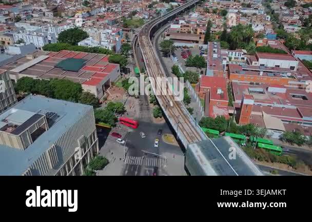 Cinematic Aerial Drone Panoramic View of the Elevated Light Rail Train ...