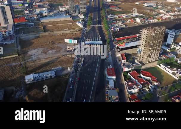 High Angle Aerial View of Via Atlixcayotl Highway Toll Booth and ...