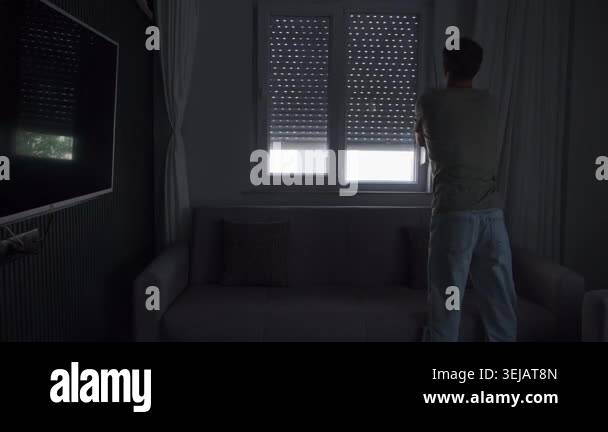 Opening apartment window with unexpected wall view, rental housing ...