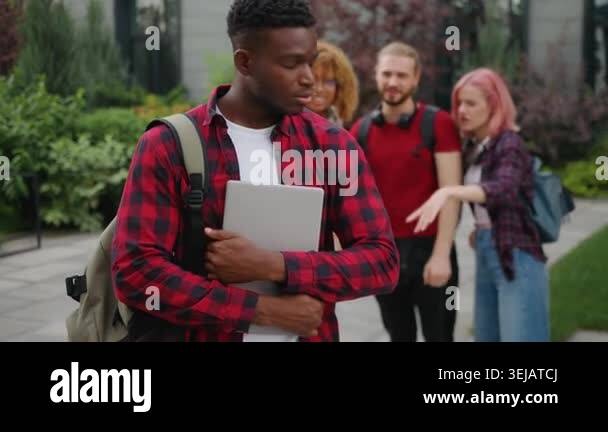Upset African American guy male student bullied man feeling despair ...