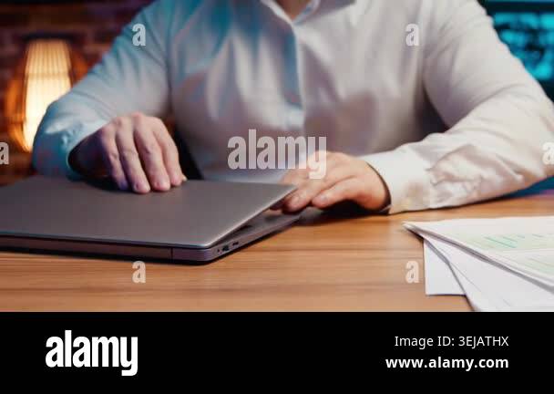 Asian business man opening laptop smiling working with internet and ...