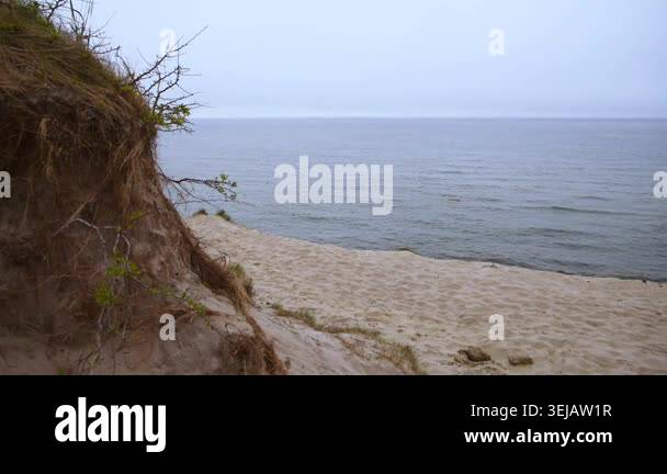 Calm sea stretches toward horizon with gentle waves touching sandy ...
