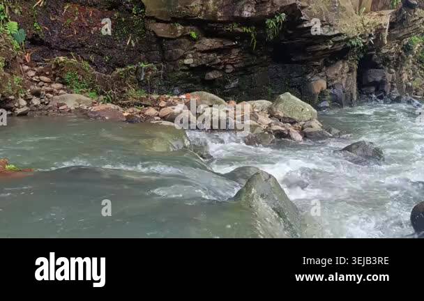 Rocky River Stream with Silky Long Exposure Water Flow and White Foam ...