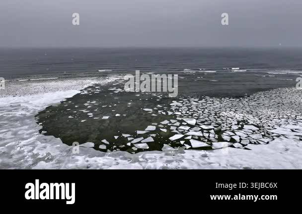 Aerial still video of frozen Baltic Sea near Turisalu, Estonia, with ...