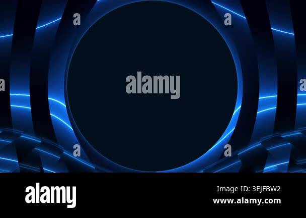 Futuristic blue neon portal ring with glowing circular frame, dark tech ...