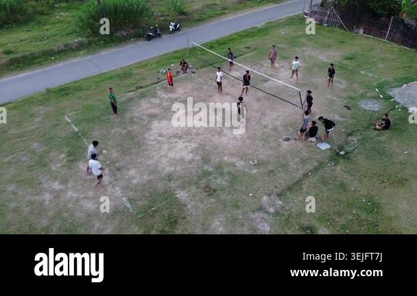 Aerial View of People Playing Volleyball Outdoors Stock Video Footage ...