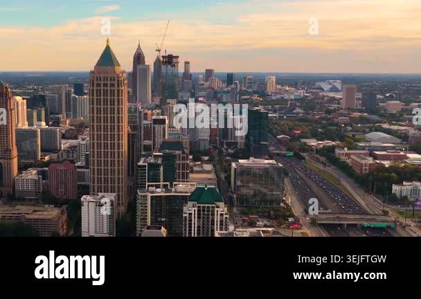 Urban Atlanta cityscape with modern skyscraper buildings and driving ...