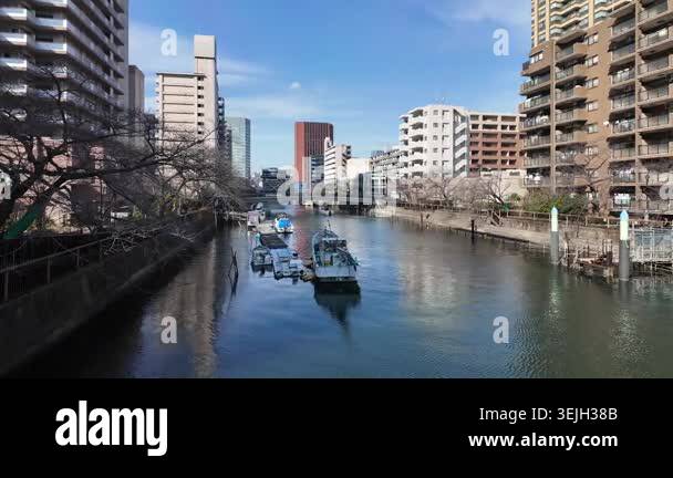 Tsukishima River Promenade January 2024, Japan Tokyo Stock Video ...