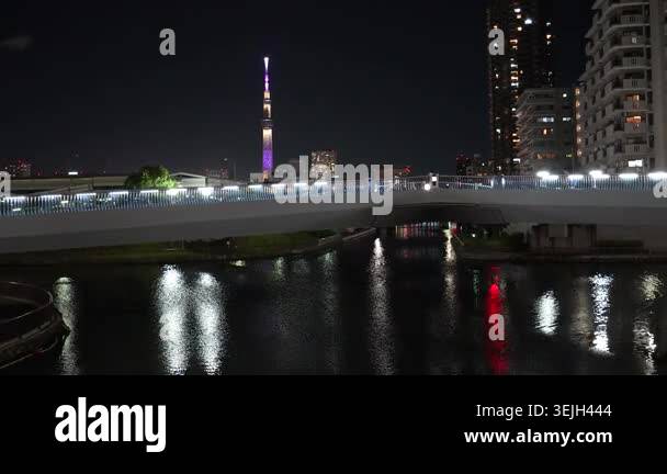 Koto Ward canal river night view, Japan Tokyo Stock Video Footage - Alamy