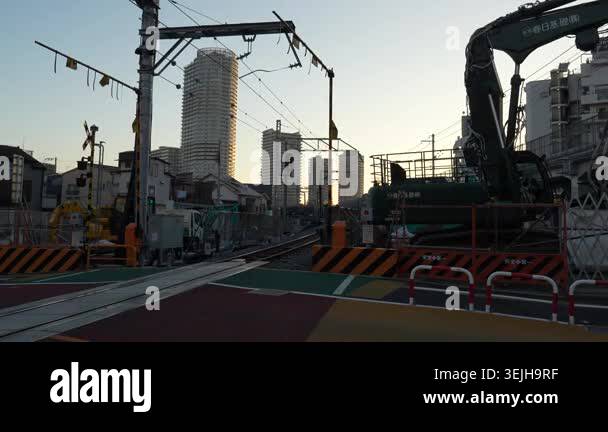 Tokyo Oshiage Railroad crossing Early morning July 2023 Stock Video ...