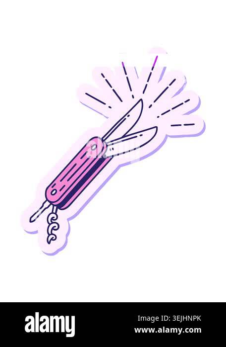 power up animation of sticker of a tattoo style folding knife Stock ...