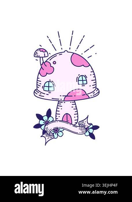 jiggle motion animation of scroll banner with tattoo style toadstool ...