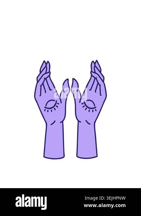 stretching up animation of tattoo in traditional style of mystic hands ...