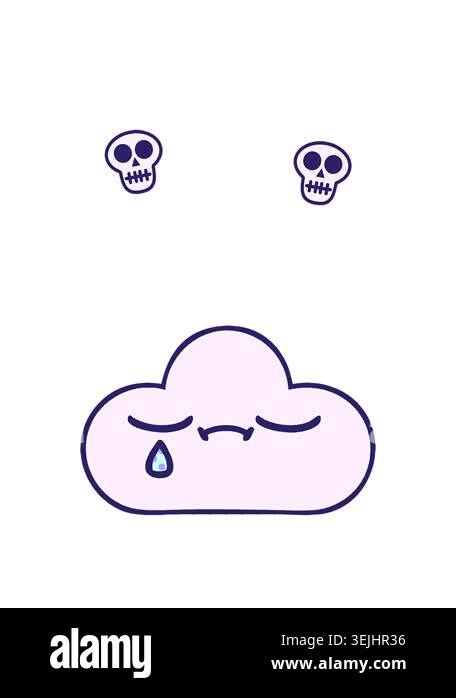 spinning skulls animation of comic book style cartoon of a sad cloud ...