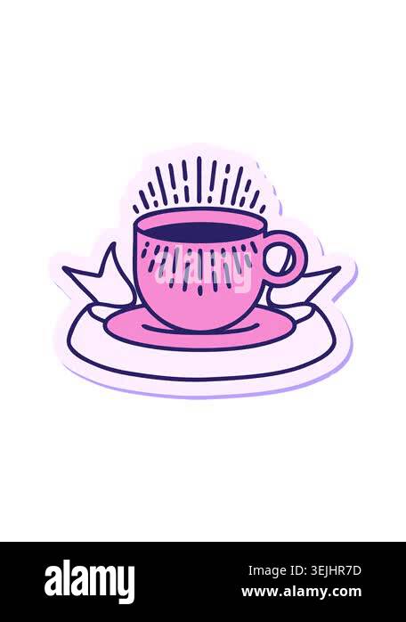 shaking motion animation of tattoo style sticker with banner of cup of ...