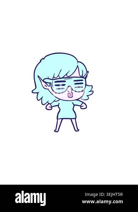 horizontally vibrating animation of pretty cartoon elf girl Stock Video ...
