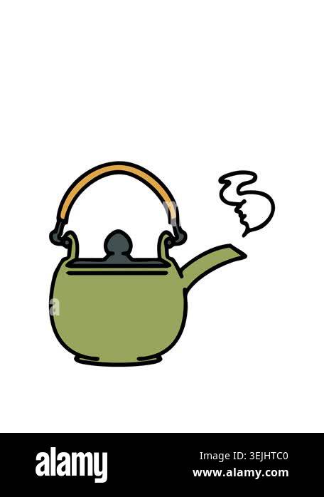 Green kettle with steam coming out, sitting on a light background Stock ...