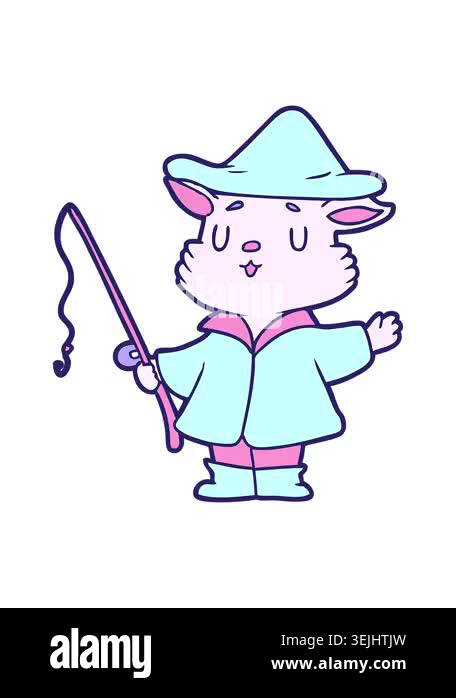 pixelize effect animation of cartoon cat fisherman Stock Video Footage ...