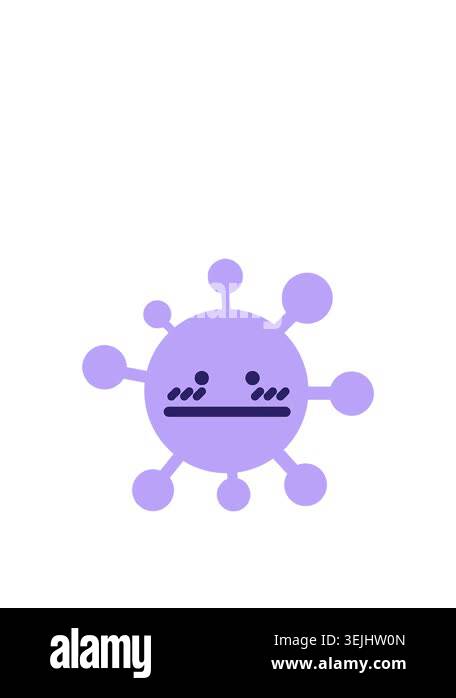 Cute purple virus character with facial expression and several ...