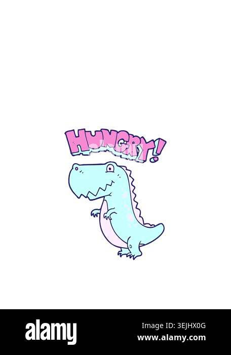 jumping motion animation of freehand drawn cartoon hungry dinosaur ...