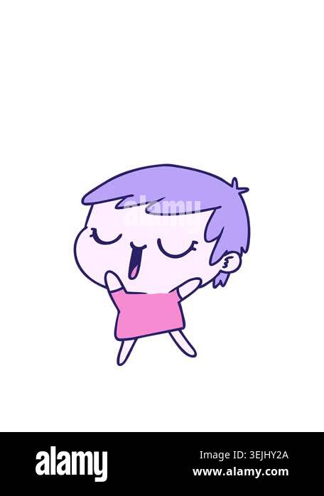 stretching up animation of freehand drawn cartoon of cute kawaii short ...