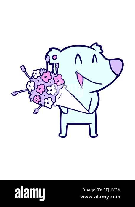 neon light effect animation of laughing bear cartoon with flowers Stock ...