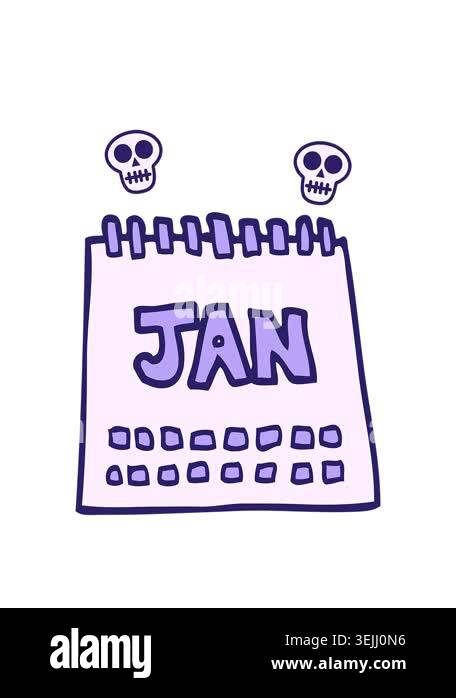spinning skulls animation of cartoon doodle calendar showing month of ...