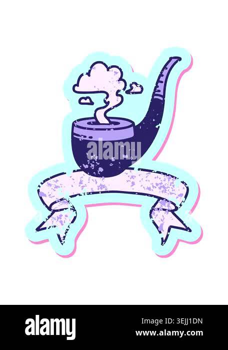 pixelize effect animation of worn old sticker with banner of a smokers ...