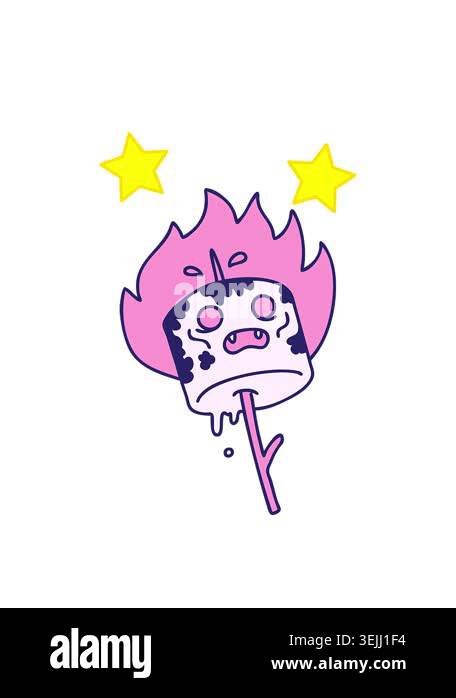 spinning stars animation of cartoon of a burning marshmallow on a stick ...
