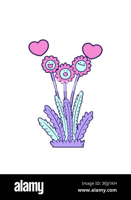 spinning hearts animation of cartoon happy flowers Stock Video Footage ...