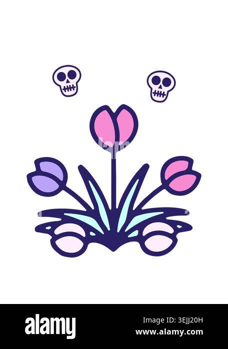 spinning skulls animation of cartoon tulip flower design Stock Video ...