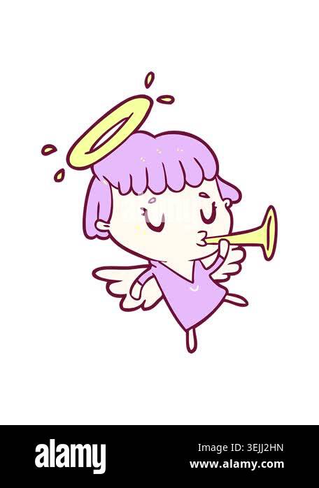 bobbing motion animation of cute cartoon angel in bright glow color ...